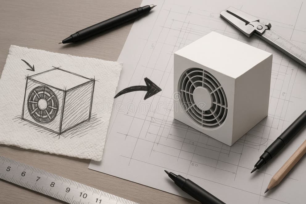 Prototype Evolution: from Sketch To High-Fidelity Model Stock Photo ...