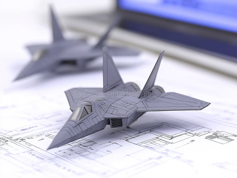 Prototype Fighter Jet Models Resting on Blueprint in Modern Engineering ...