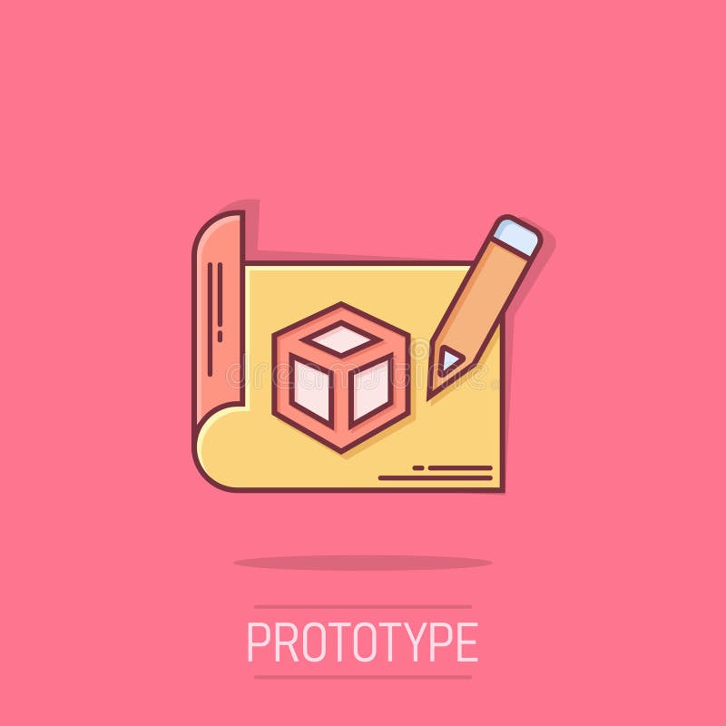 Prototype Icon in Comic Style. Startup Cartoon Vector Illustration on ...