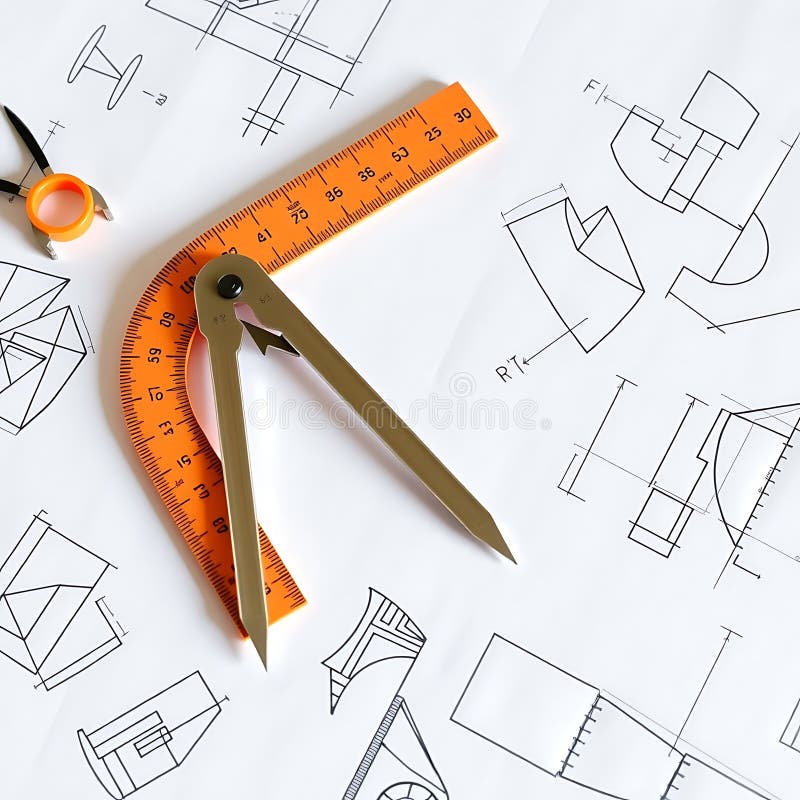 A Protractor and Compass Set Laid Out on Graph Paper with Mathematical ...