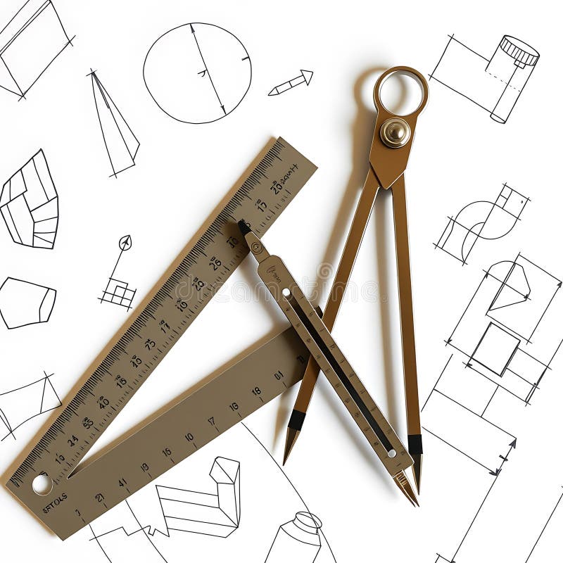 A Protractor and Compass Set Laid Out on Graph Paper with Mathematical ...