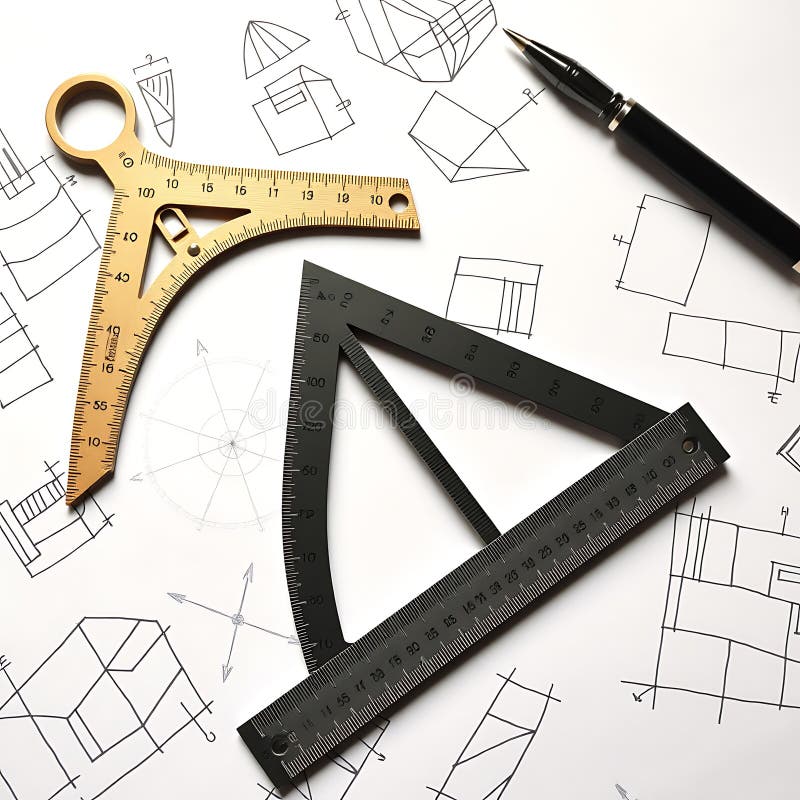 A Protractor and Compass Set Laid Out on Graph Paper with Mathematical ...