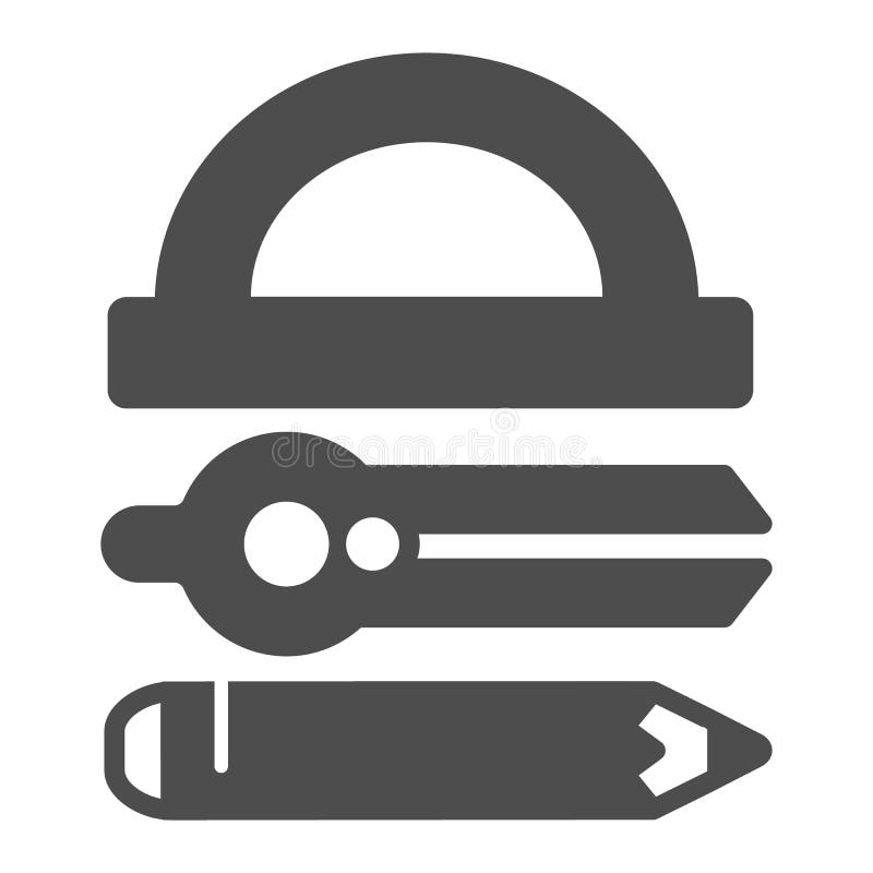 Protractor, Drawing Compass and Pencil Solid Icon, Stationery Concept ...