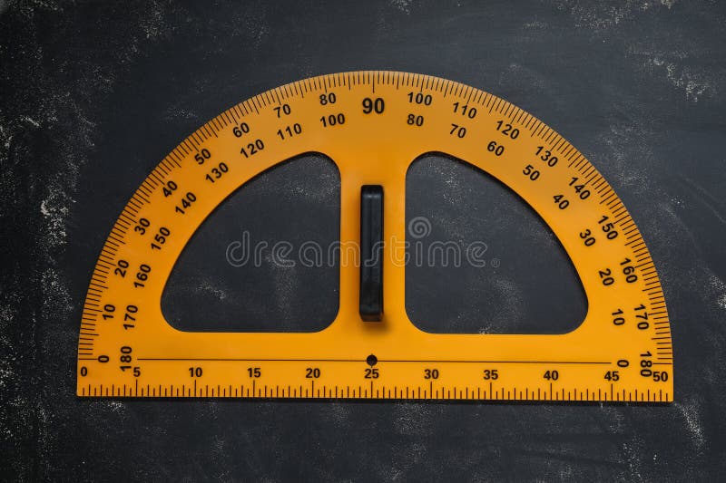Protractor with Measuring Length and Degree Markings on Blackboard, Top ...