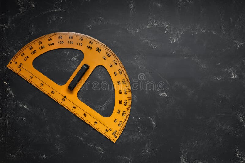 Protractor with Measuring Length and Degree Markings on Blackboard, Top ...