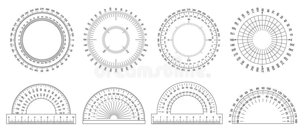 Protractor Ruler. Angle Measurement Tool, Circular Scale and ...