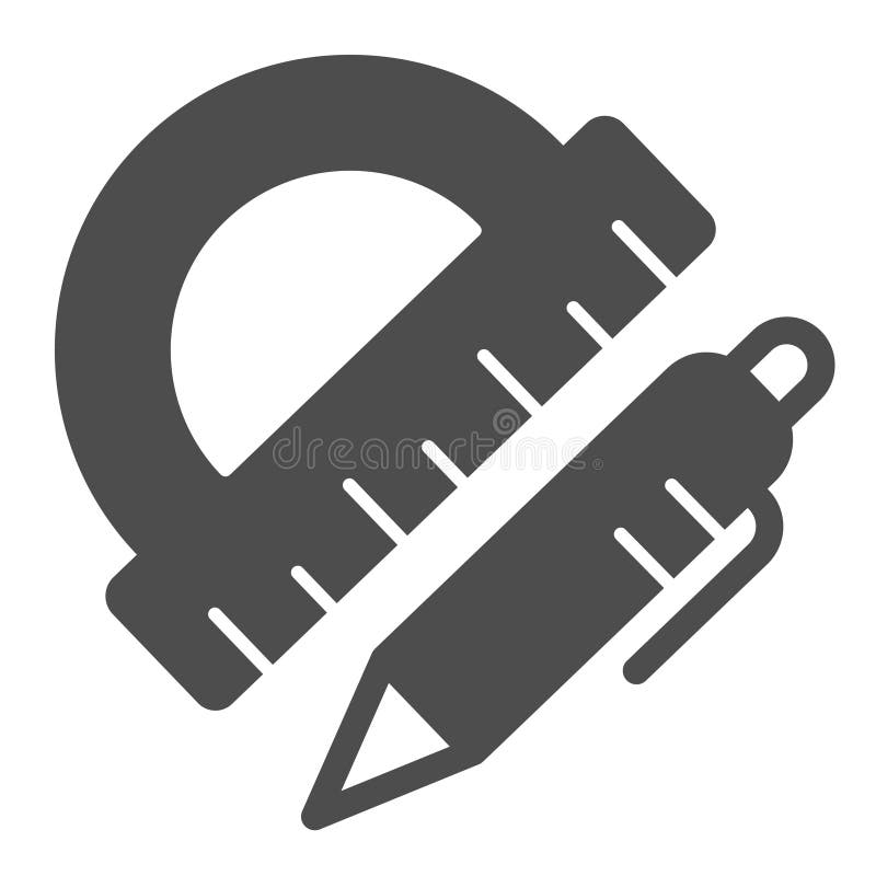 Protractor Ruler and Pen Solid Icon, Architect Studio Concept. Vector ...