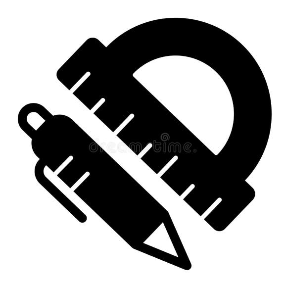 Protractor Ruler and Pen Solid Icon, Architect Studio Concept. Vector ...