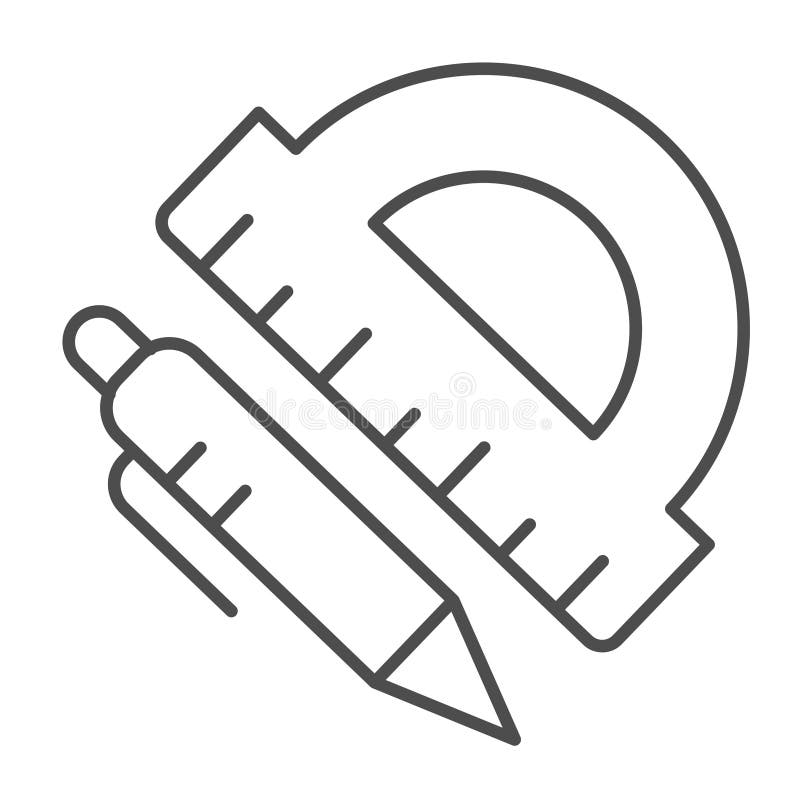 Protractor Ruler and Pen Thin Line Icon, Architect Studio Concept ...