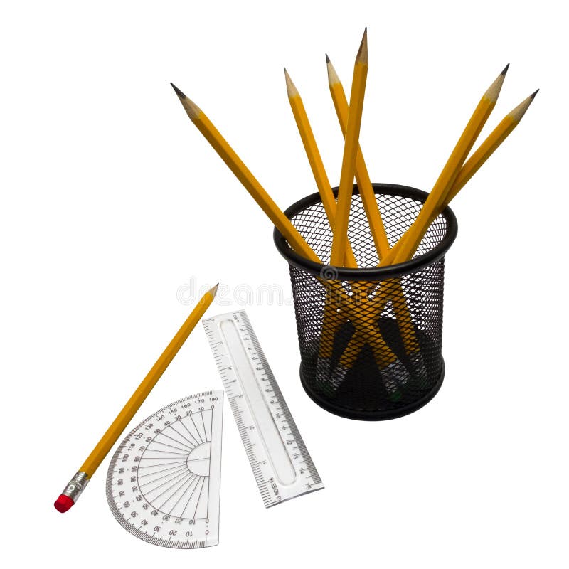 Metal Ruler With Protractor And Pencil On Wood Stock Image - Image of ...