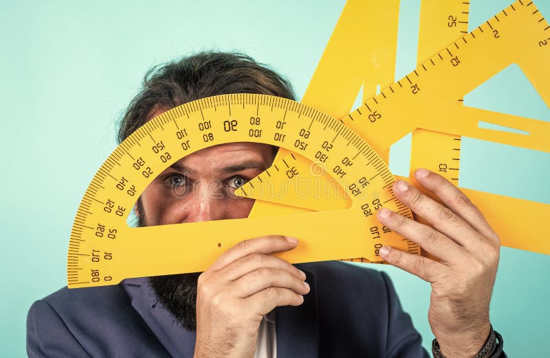 Protractor and Triangle Tool in Hand of Math Man Teacher, Education at ...