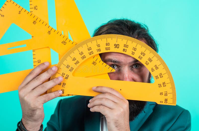 Protractor and Triangle Tool in Hand of Math Man Teacher, Education at ...