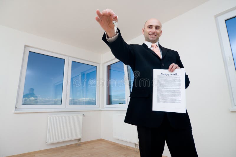 Back View of Male Realtor with Finger Crossed Stock Image - Image of ...