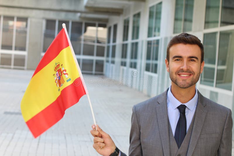 Proud Man Waving the Spanish Flag Stock Image - Image of identity ...
