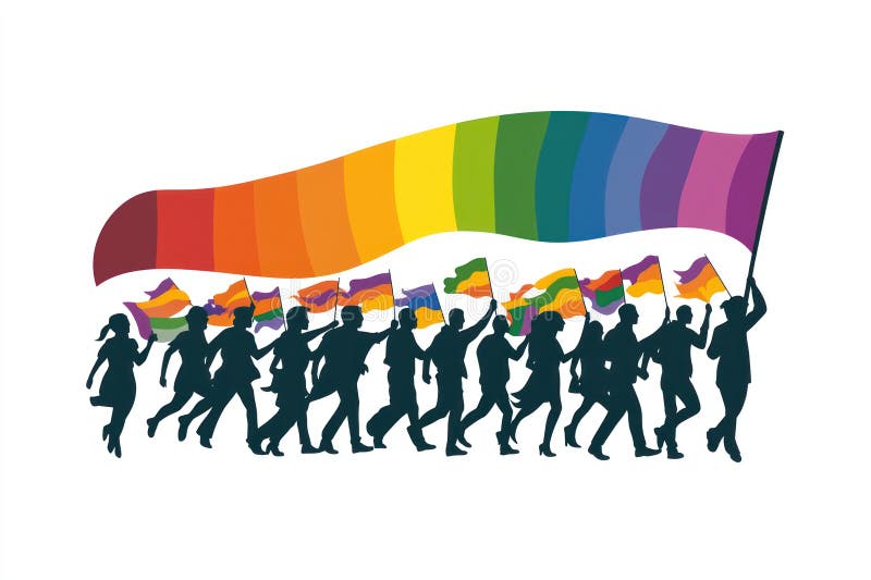 Proud People Marching with Rainbow Flags, United in Celebration and ...