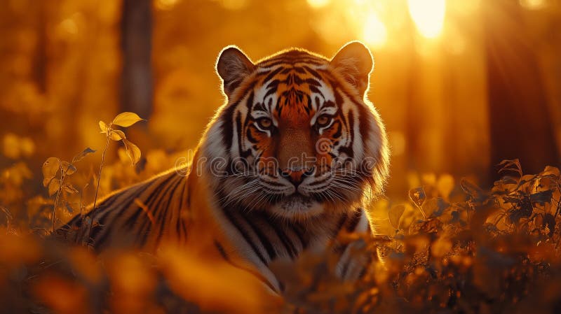 A Proud Siberian Tiger. Tiger in the Bush in the Sunrise Stock Image ...