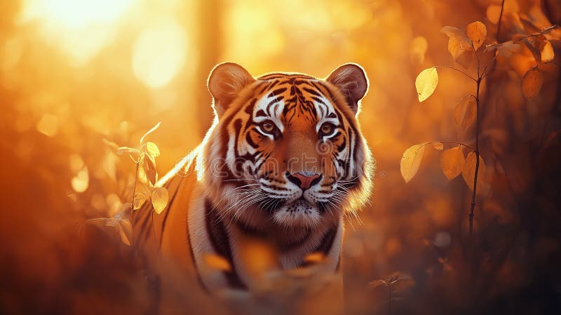 A Proud Siberian Tiger. Tiger in the Bush in the Sunrise Stock Photo ...