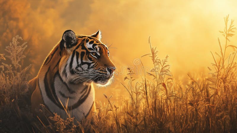 A Proud Siberian Tiger. Tiger in the Bush in the Sunrise Stock Photo ...