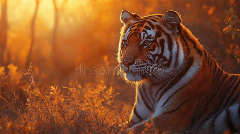 A Proud Siberian Tiger. Tiger in the Bush in the Sunrise Stock Image ...