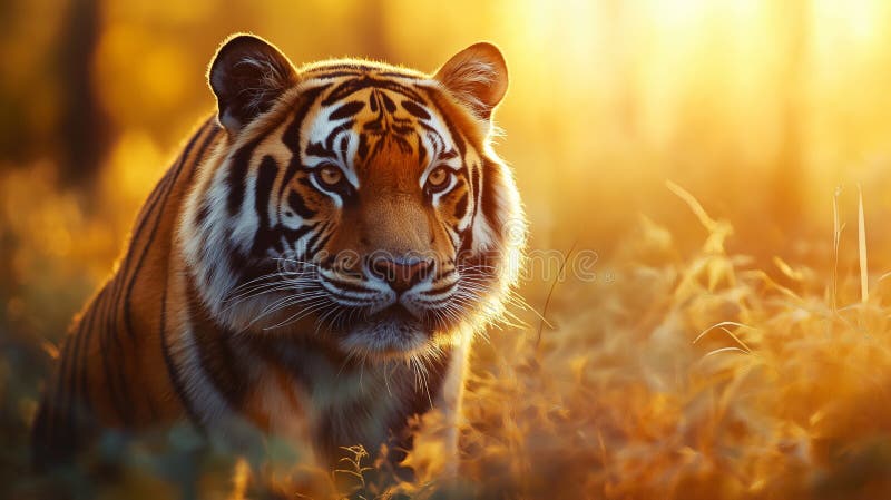A Proud Siberian Tiger. Tiger in the Bush in the Sunrise Stock Photo ...