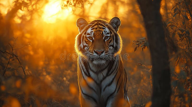 A Proud Siberian Tiger. Tiger in the Bush in the Sunrise Stock Photo ...
