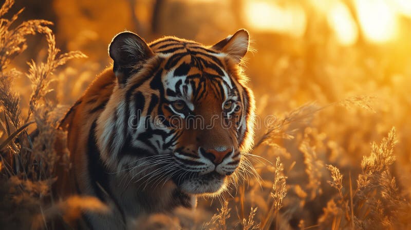 A Proud Siberian Tiger. Tiger in the Bush in the Sunrise Stock Image ...