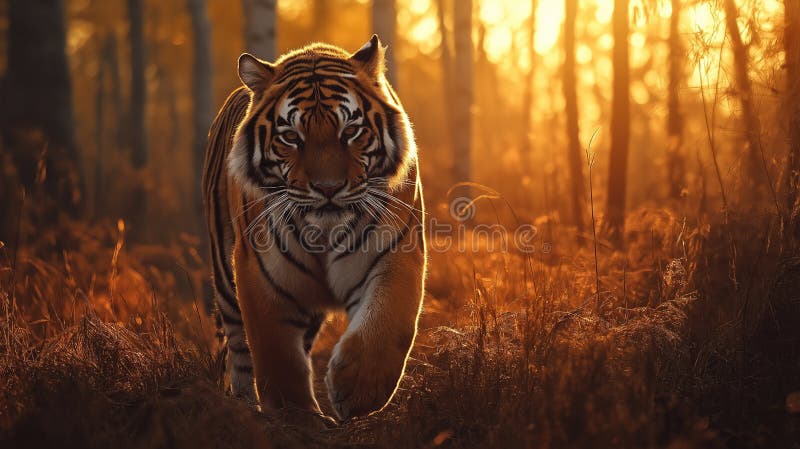 A Proud Siberian Tiger. Tiger in the Bush in the Sunrise Stock Image ...