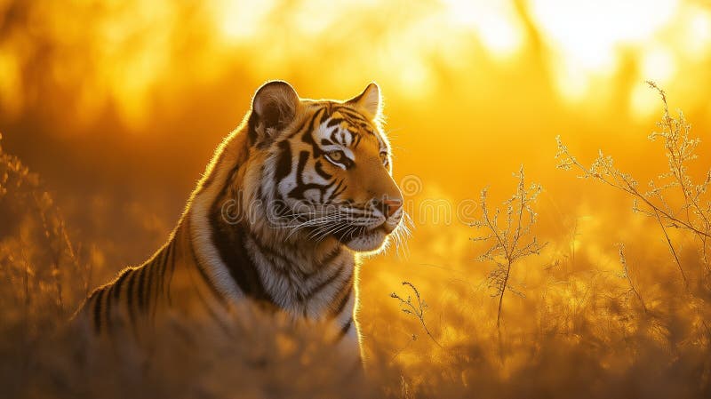 A Proud Siberian Tiger. Tiger in the Bush in the Sunrise Stock Image ...