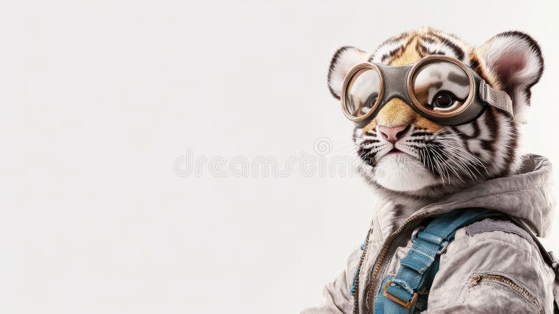 Proud Tiger Cub Wearing Pilot Goggles and Jacket, Ready for Adventure ...