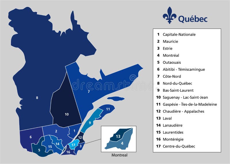 Província De Quebec Map Com Condados Ilustração do Vetor - Ilustração ...