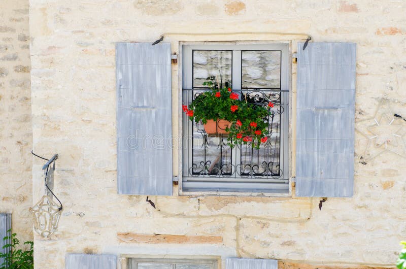 Provence Window with White Shutters and Ivy, Provence, France Stock ...