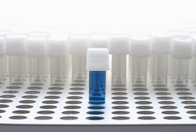Provetta Blu Con Le Provette Vuote Fotografia Stock - Immagine di ...