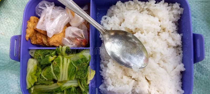 Provide Vegetable Rice and Side Dishes in a Purple Box. Stock Image ...