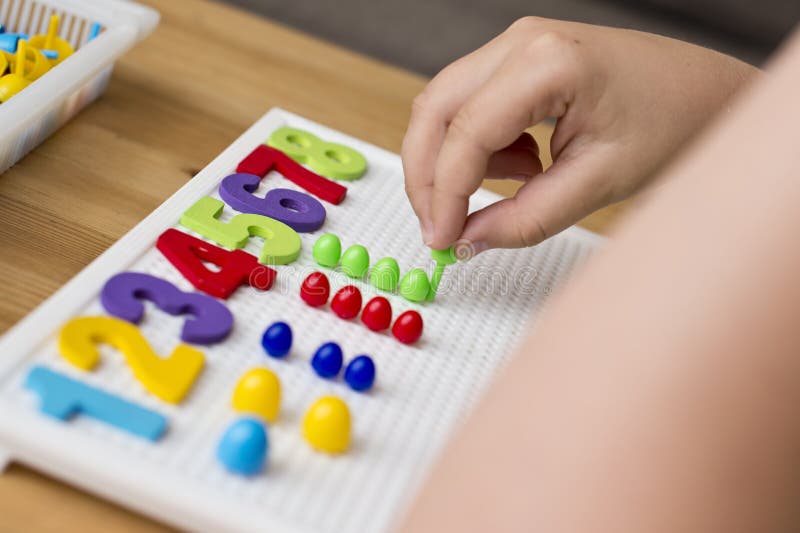 By Provided Numbers Boy Inserting Pins. Counting Game. Mathematical ...