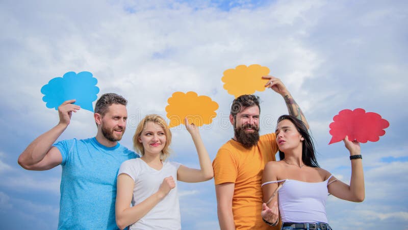 Providing Communication Within Group. Friends Send Messages On Comic ...