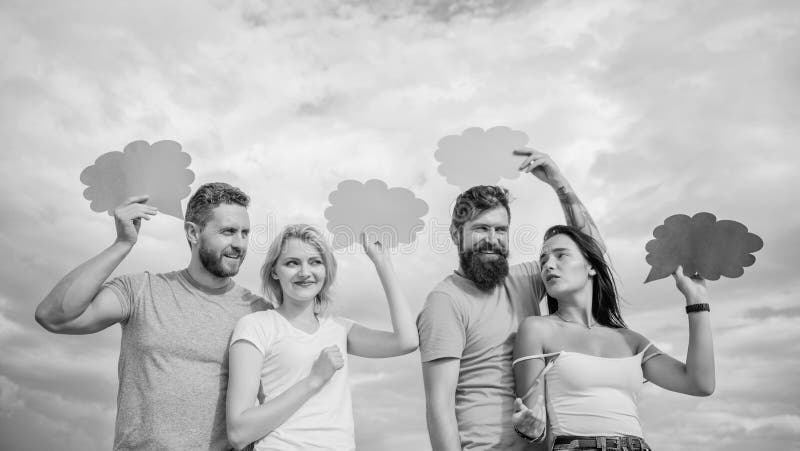 Providing Communication within Group. Friends Send Messages on Comic ...