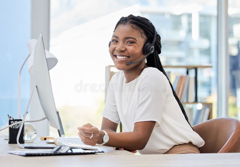 Always Providing Service with a Smile. a Young Female Call Center Agent ...