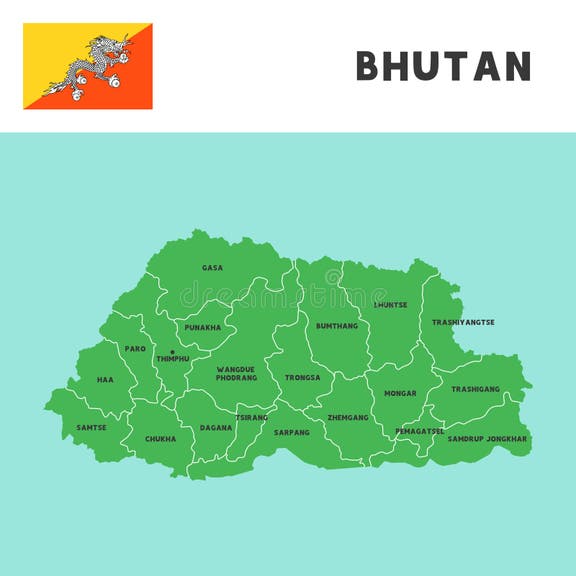 Province Name in Bhutan Map and Flag Stock Vector - Illustration of ...