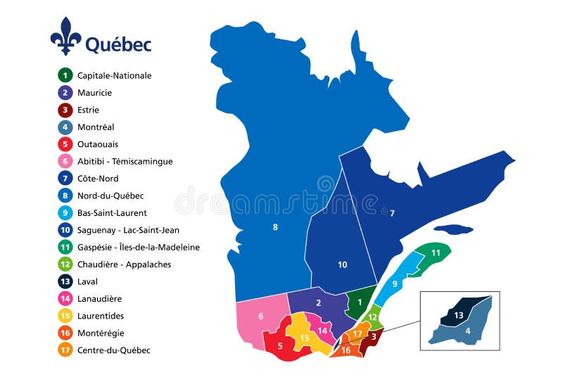 Province of Quebec Administrative Map Stock Vector - Illustration of ...