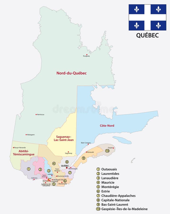Province Quebec Administrative and Political Vector Map with Flag Stock ...