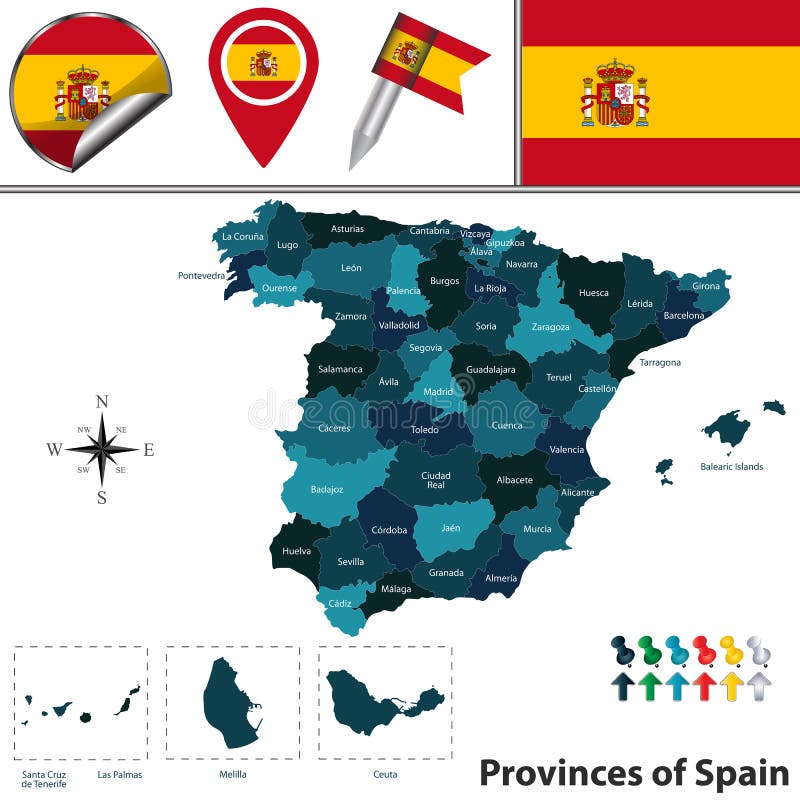 Spain provinces maps stock vector. Illustration of administrative ...