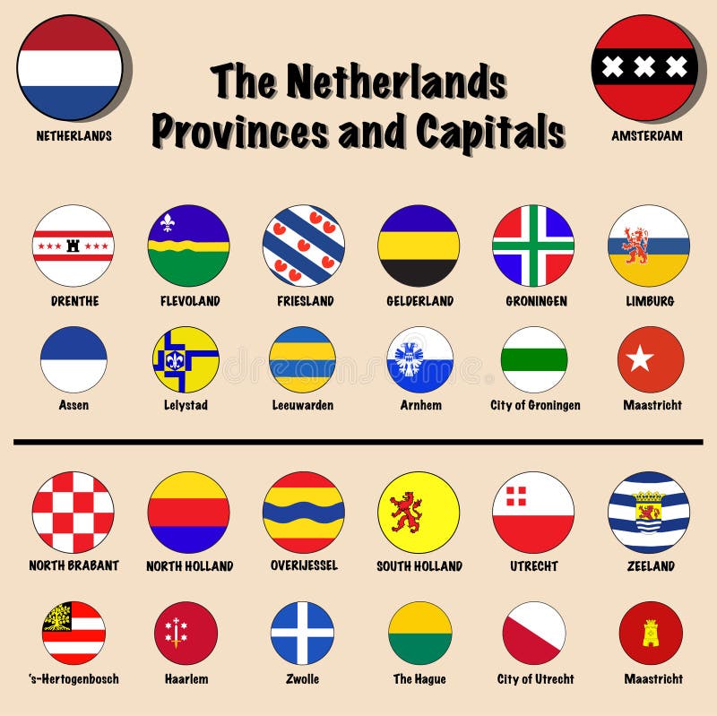 Provincial Flags of Netherlands and Capital Cities Holland Circle ...