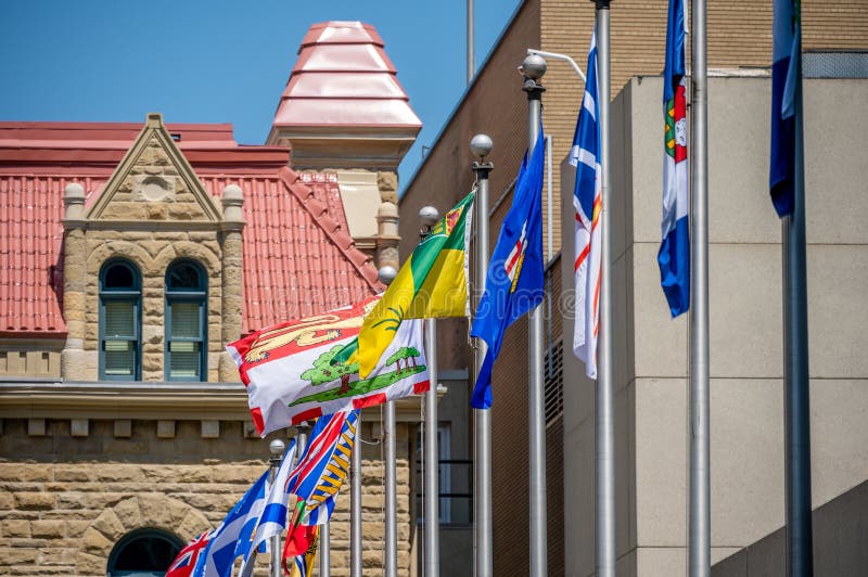 Provincial Flags Waving in the Wind Stock Photo - Image of flags ...