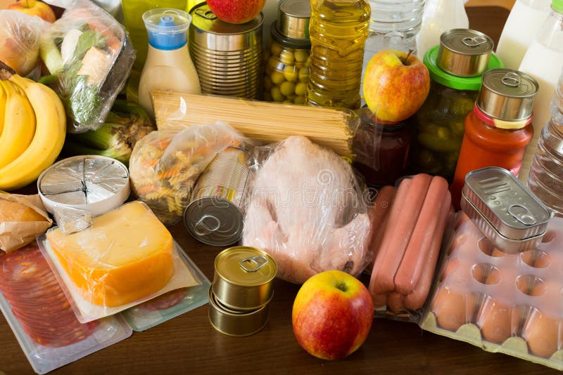 Provision with Vegetables and Meat Stock Photo - Image of flat ...