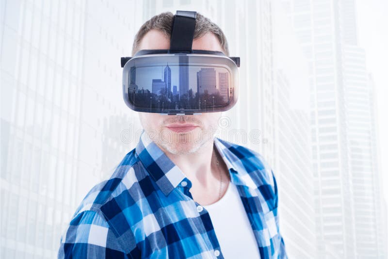 Close Up of Serious Man Wearing Virtual Mask Stock Photo - Image of ...