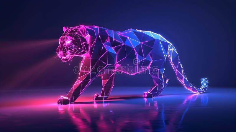 Prowling Neon Tiger Silhouette Abstract Low Poly Triangular Luminous ...