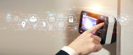 Proximity Card Door Unlock, Hand Security Man Using Fingerprint Scan on ...