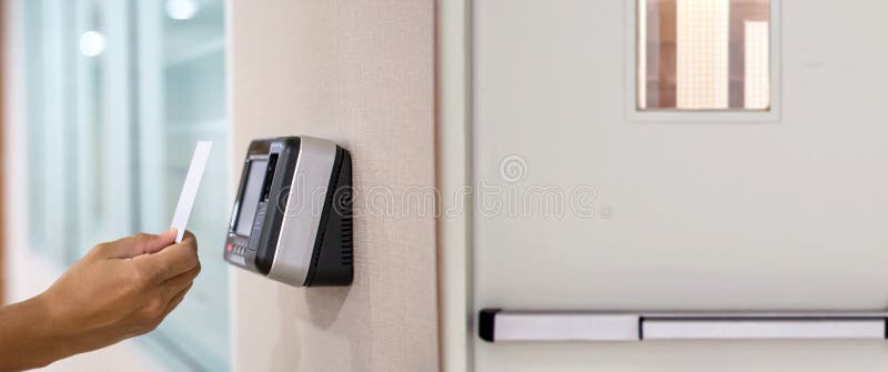 Proximity Card Door Unlock, Hand Security Man Using Fingerprint Scan on ...