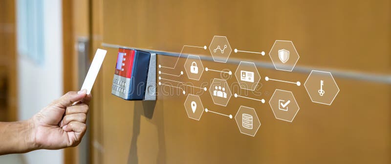 Proximity Card Door Unlock, Hand Security Man Using Fingerprint Scan on ...