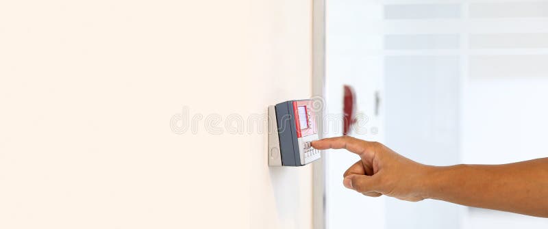 Close Up Hand Security Man Using Fingerprint Scanning on Access Control ...
